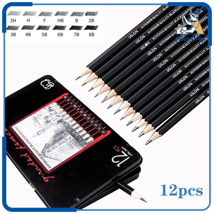 12 Pcs Pensil Gambar Sketsa Set Drawing Pencil Set Charcoal Pencils Set Sketch Pencil Set ...