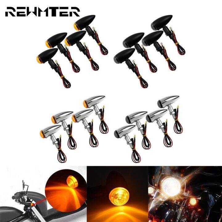 Motorcycle Metal Bullet Turn Signals Indicator Lights Mini Bulb Amber ...