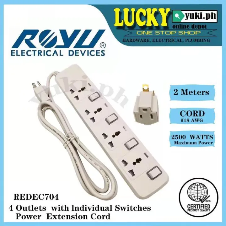 REDEC704 ROYU 4 OUTLET WITH INDIVIDUAL SWITCHES POWER EXTENSION CORD ...