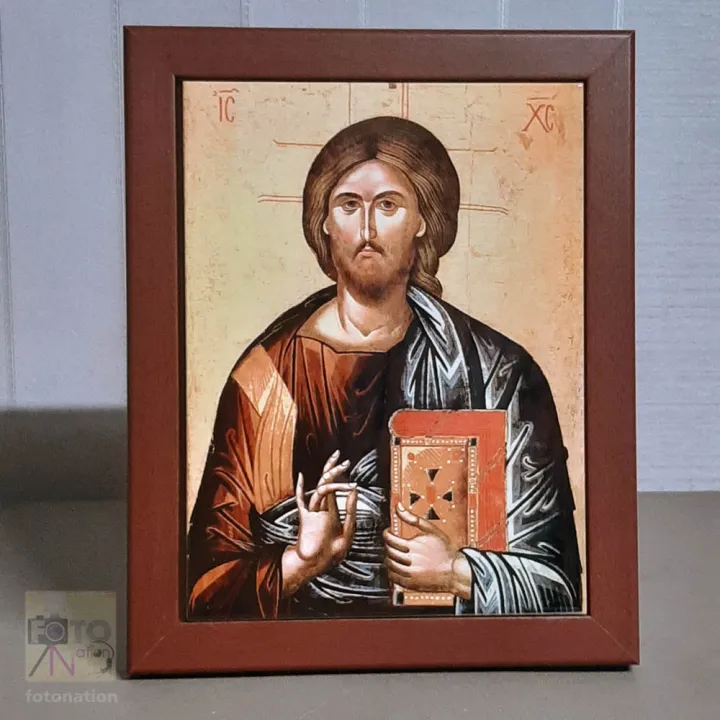 Wooden frame with religious image/ Icon of Jesus Christ from Dionysiou ...