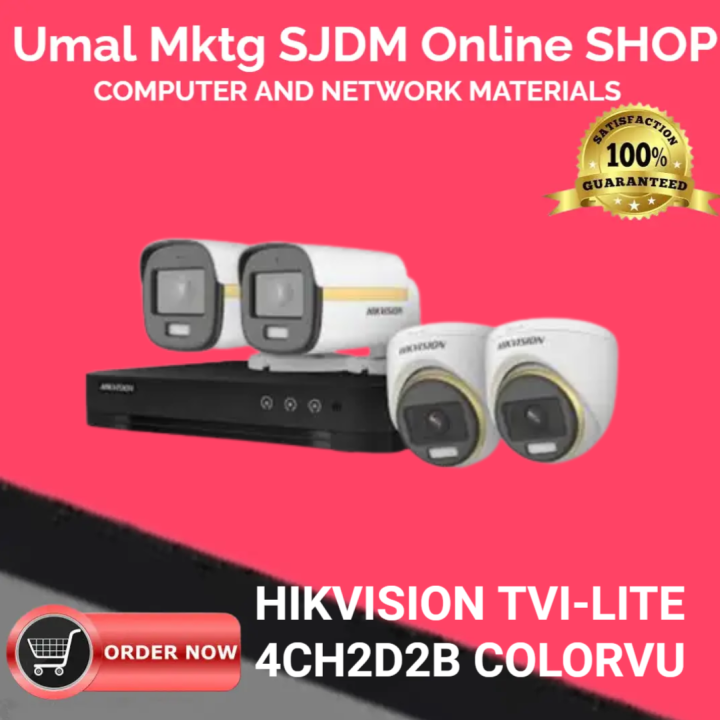 HIKVISION 4CH 2MP 4Cameras (2 Outdoor Bullet, 2 Indoor Dome/Turret) ColorVU Audio TVI-Lite ...