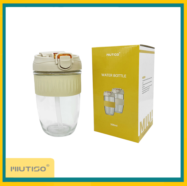 Miutiso Glass Coffee Mug with Lid and Straw 2 Ways Drinking Water ...