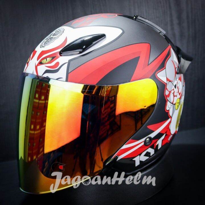 KYT HELM DJ MARU KABUKI CAT DOFF | BLACK RED DOFF | Lazada Indonesia