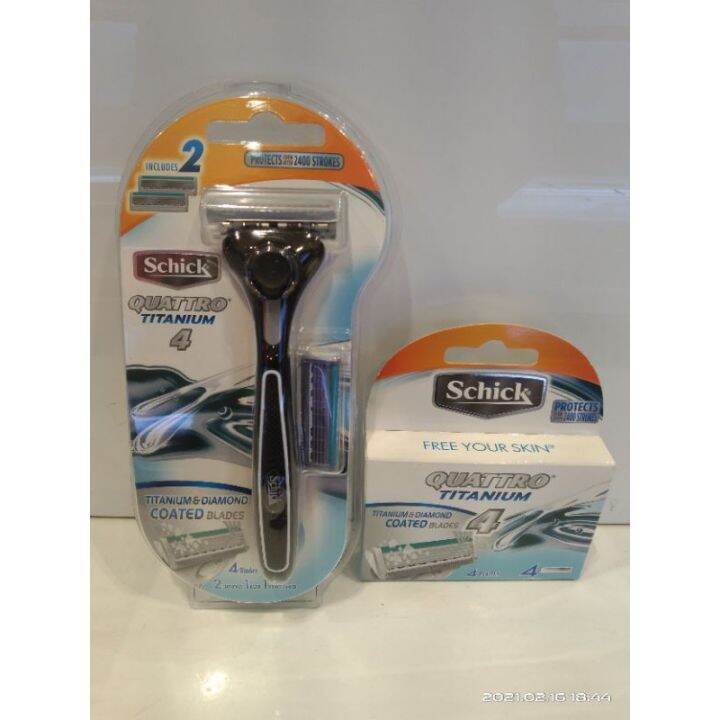 SCHICK QUATTRO TITANIUM 4 RAZOR WITH 2CARTIDGES/CARTRIDGES REFILL ...