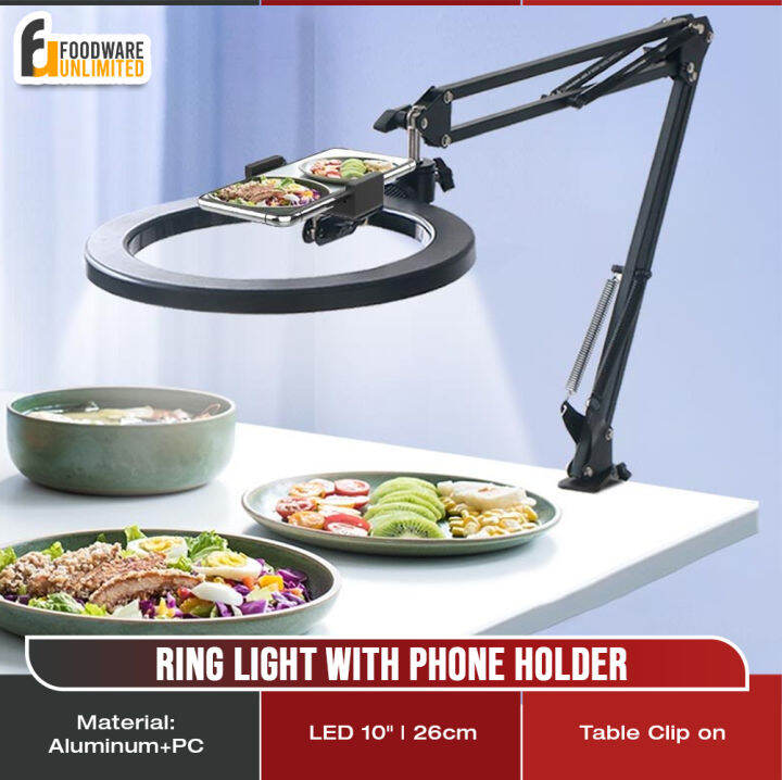 LED Ring Light 26CM with Long Arm Desktop Bracket Light Desk Clip ...