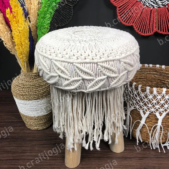 Kursi Stool Macrame Kayu Jati Unik | Lazada Indonesia