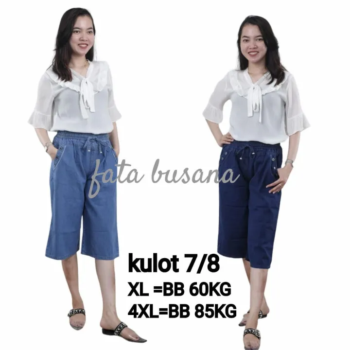 Celana Kulot Pendek Jean Bawah Lutut Standar Dan Jumbo Cocok Buat Santai Di Rumah Bahan Adem ...