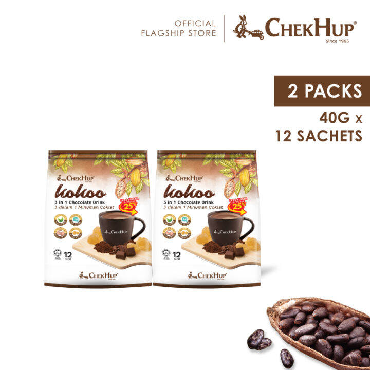 Chek Hup Kokoo 3 in 1 Chocolate Drink (40g x 12's) [Bundle of 2 Pkts ...