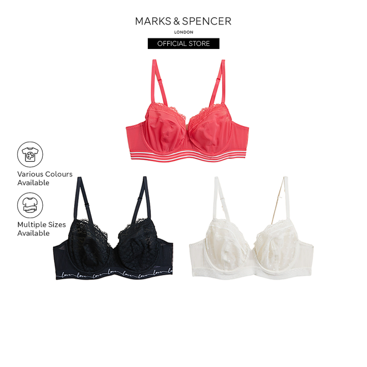 M&S 3pk Lace & Mesh Underwired Balcony Bras A-E - T33/2335 | Lazada