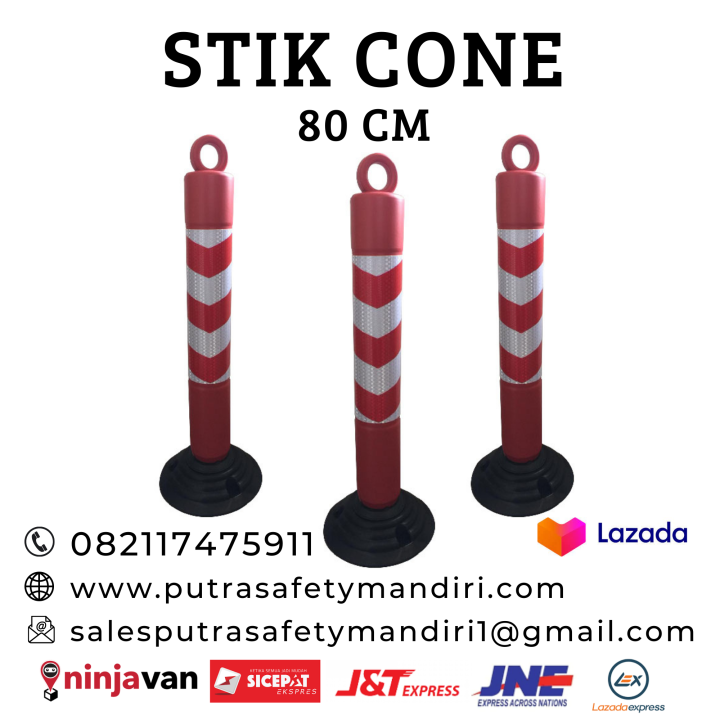 STICK CONE 80 CM PLASTIK BASE RUBBER HITAM TIANG PENGAMAN AREA LALU ...