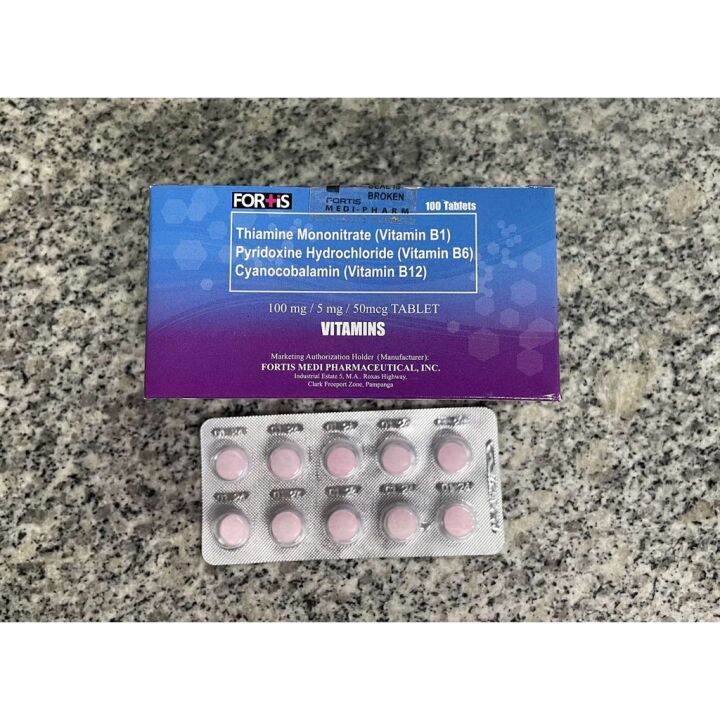 ♖Vitamin B Complex B1+B6+B12 by FORTIS 100mg5mg50mcg Box of 100 Tablets ...