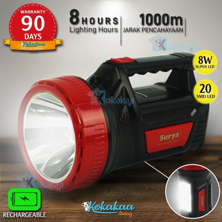 Senter Led Super Terang Jarak Jauh 2km Cas L8w 20Led Tahan 8 Jam ...