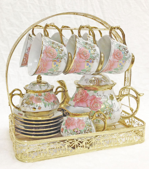22PC European Style Ceramic Teapot Set Electroplating Teacup Set ...