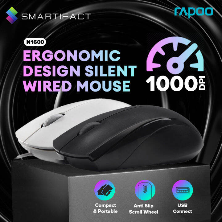 Rapoo N1600 / N1200 Silent Wired Optical Mouse Anti-slip Scroll Wheel ...
