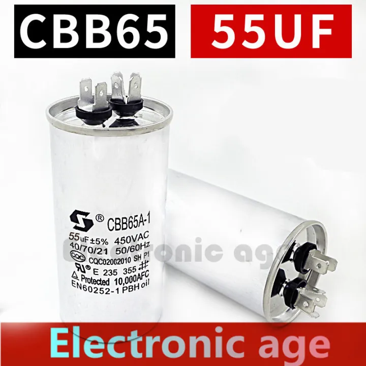 Capacitor 55 uf CBB65 Aluminum 450VAC Rated Motor Run Round Capacitor ...