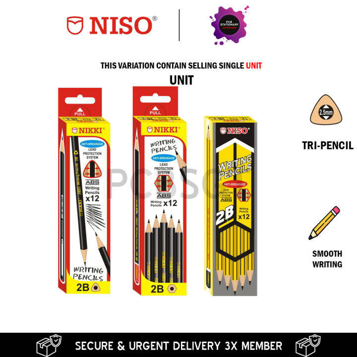 Niso Tri-Grip 2B Writing Pencil 2.0MM - (1's) Pensel 2B ABS Exam Grade ...