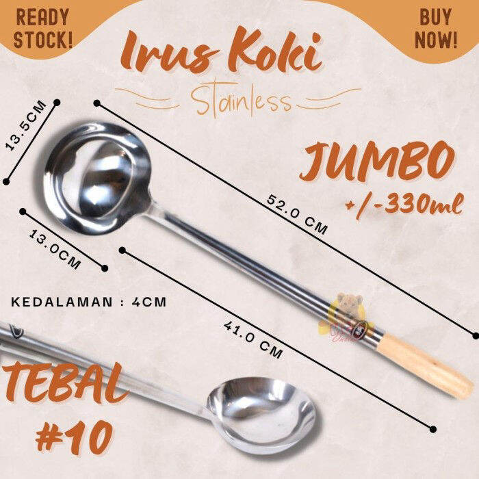 Irus Stainless gagang Kayu 52cm kapsitas 330ml Irus koki panjang no10 ...