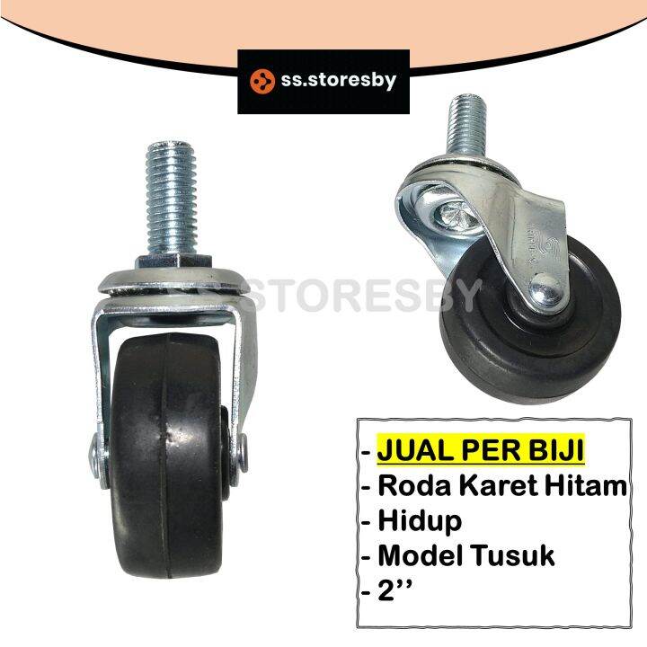 RODA KARET HITAM HIDUP 2" AS BAUT DRAT TUSUK RODA CASTER TROLI ETALASE ...