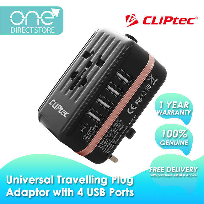 CLiPtec Universal Travelling Plug Adapter With 4 USB Ports GZJ180 | Lazada