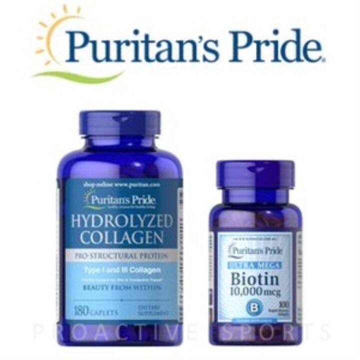 Puritans Pride Hydrolyzed Collagen 1000mg 180 caplets and Biotin ...