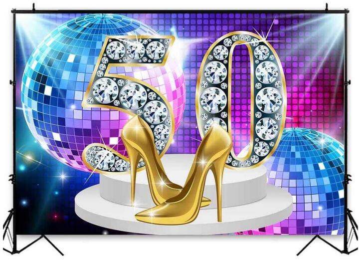 7x5ft 50th Birthday Party Backdrop Retro Disco Theme Women Diamonds ...