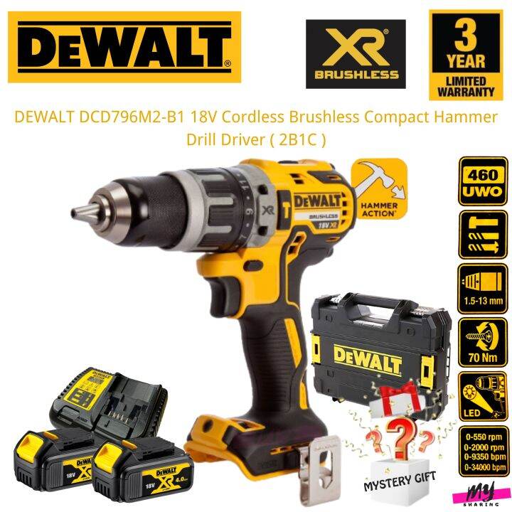 DEWALT DCD796M2-B1 18V Cordless Brushless Compact Hammer Drill Driver ...