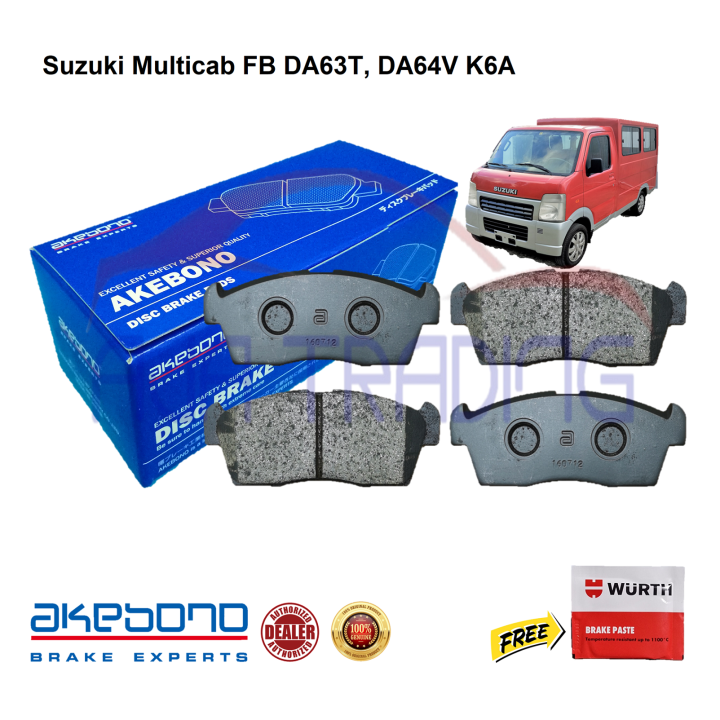 Genuine Akebono Front Brake Pads for Suzuki Multicab DA63T, DA64V K6A w/ WURTH Brake Paste ...