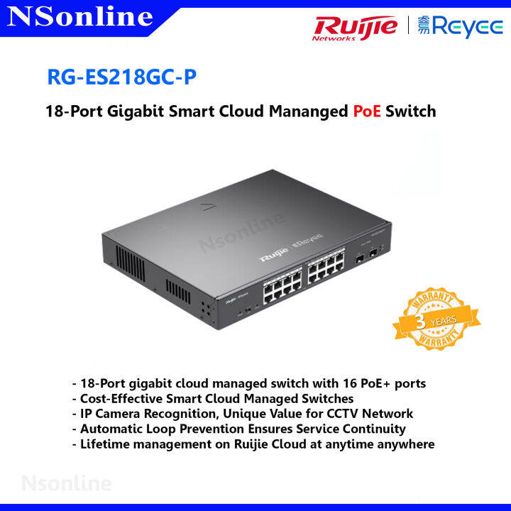 Ruijie 18-Port Gigabit Smart Cloud Mananged PoE Switch รุ่น RG-ES218GC-P | Lazada.co.th