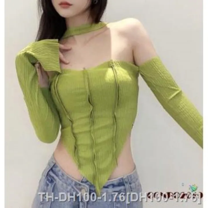 DH100-1.76 Hgm-เสื้อยืดแขนยาวลําลองแฟชั่นสีพื้นสําหรับผู้หญิง | Lazada.co.th