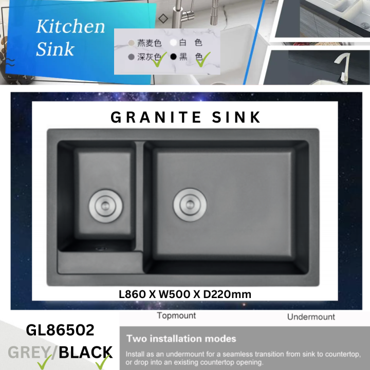 PRIMERA GL86502 SERIES TWO INSTALLATION MODE DOUBLE BOWL GRANITE SINK ...