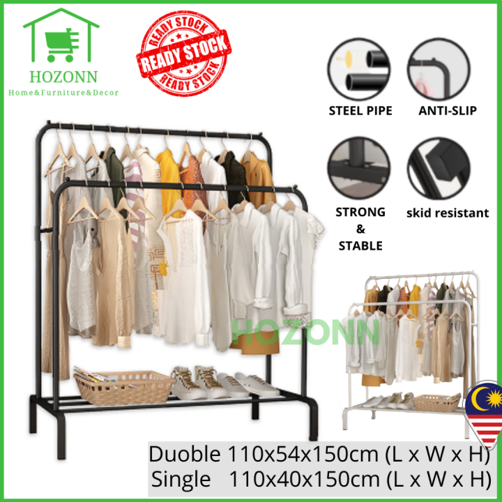 Single Double Clothes Rack Cloth Hanger Hanging Organizer Laundry Rack ...