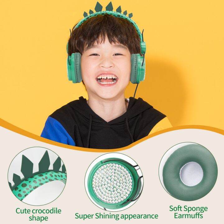 Kids Boys Headphones Cute Dinosaur Headset With Mic Wired Learning ...