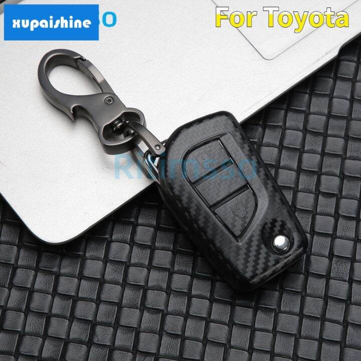 Carbon Fiber ABS Remote Car Key Holder Full Cover Case for Toyota Hilux ...