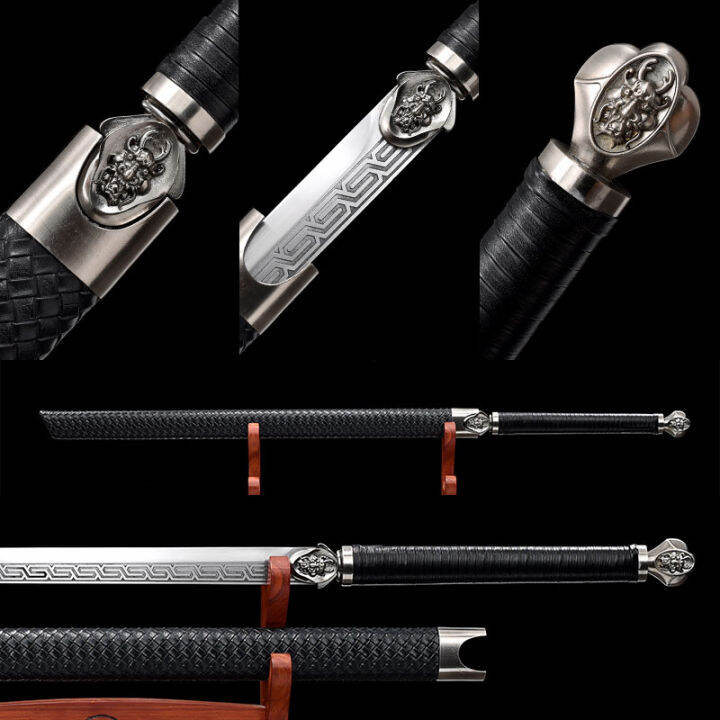 Longquan Tang Cross Knife Long high manganese steel integrated sword Tang Jian patterned steel ...