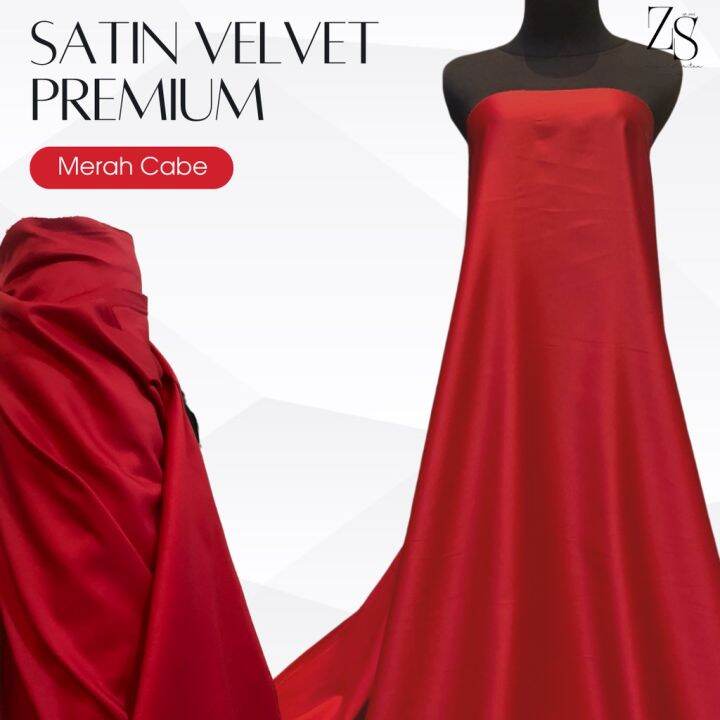 Bahan Kain Satin Velvet Premium Warna Merah Cabai Cabe Red Chilli ...
