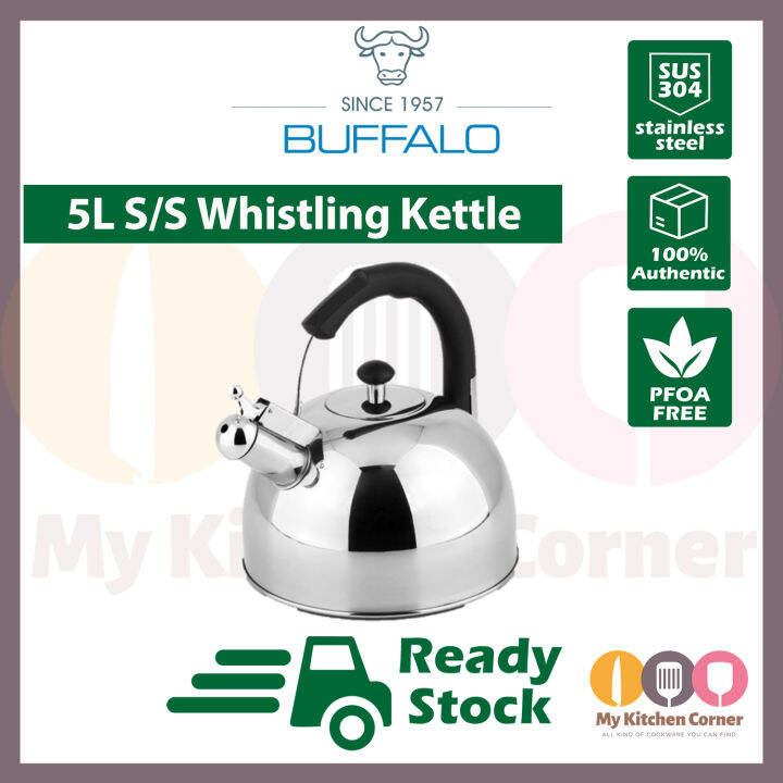 Buffalo 5L Whistling Kettle Stainless Steel Induction Stove Boiling ...