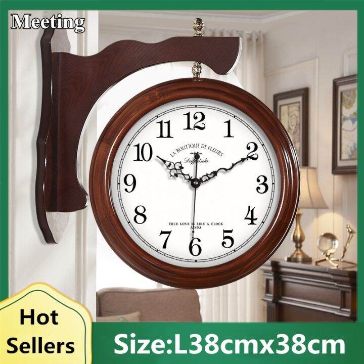 MOONLIGHT- Nordic Solid Wood Double-sided Wall Clock Living Room ...