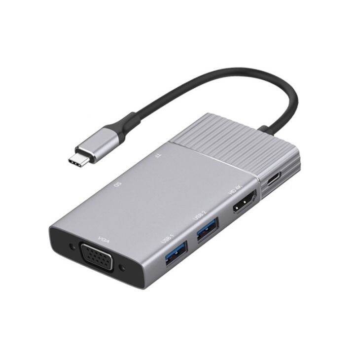 USB C Hub 8 In 1อลูมิเนียม USB C แท่นวางมือถือ2 USB 3.0พอร์ต SD Card ...