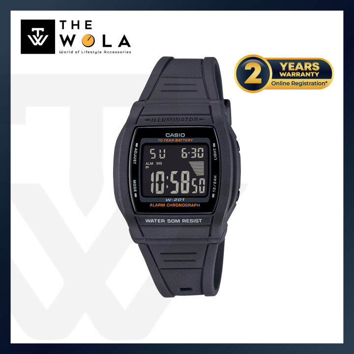 Casio W-201-1BV Men's Digital Watch with Black Resin Band and 10-Year ...