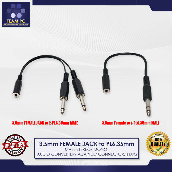 3.5mm FEMALE JACK to PL6.35mm MALE STEREO/ MONO, AUDIO CONVERTER ...
