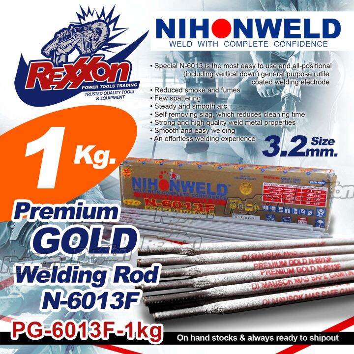 NIHONWELD 3.2mm 1/8" Mild Steel Welding Rod N-6013F Rexxon Power Tools Trading | Lazada PH