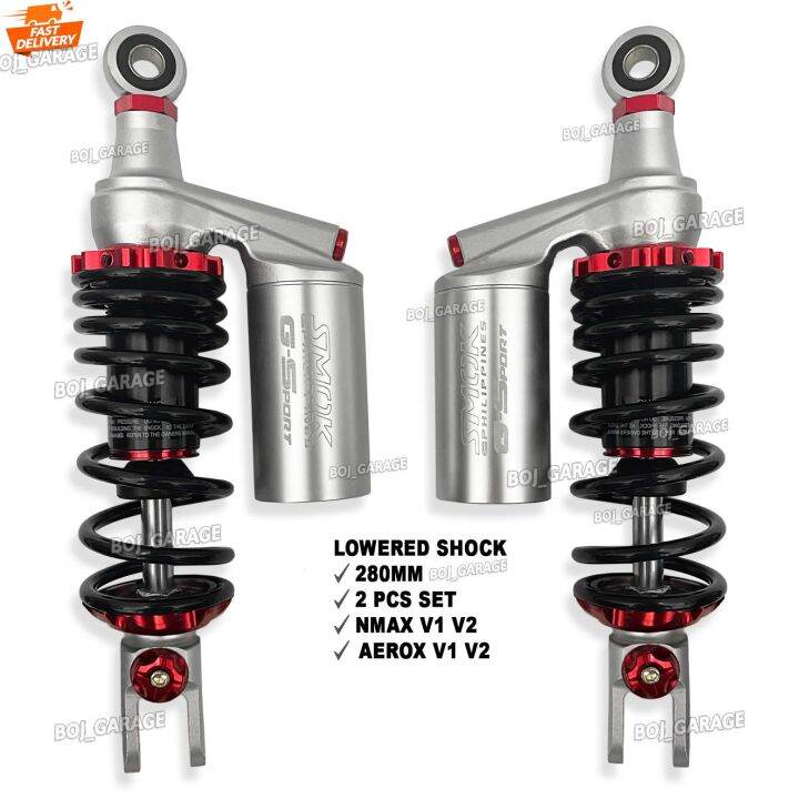 YAMAHA AEROX V1 V2 AND NMAX V1 V2 REAR SHOCK SILVER 2PCS WITH LOWERED ...