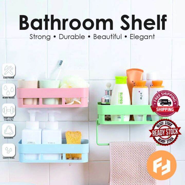 [READY STOCK] Bathroom Shampoo Rack Wall Mounted Plastic Kitchen ...