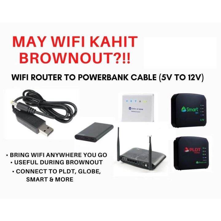 PLDT home Prepaid Wifi to Powerbank Cord stepup cable 5v TO 12v | Lazada PH