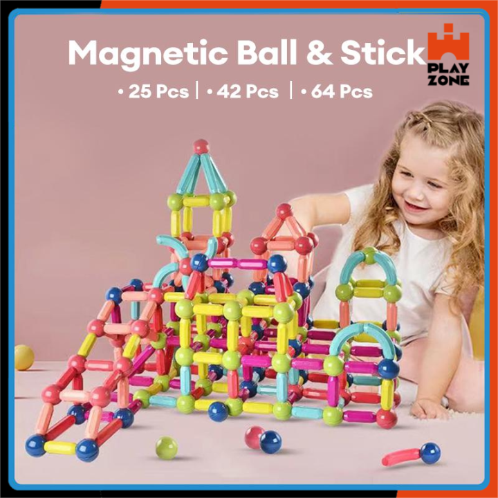 25/42/64/84PCS SET Kids Magnetic Stacking Blocks Stick Balls Building ...