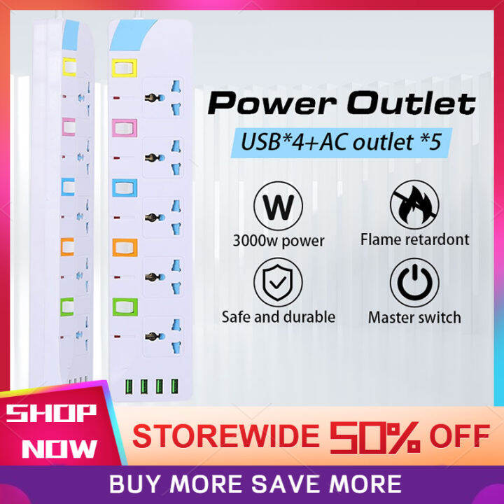 Universal Power Socket With Independent Switch 4 USB AC oultet 5 Fast ...