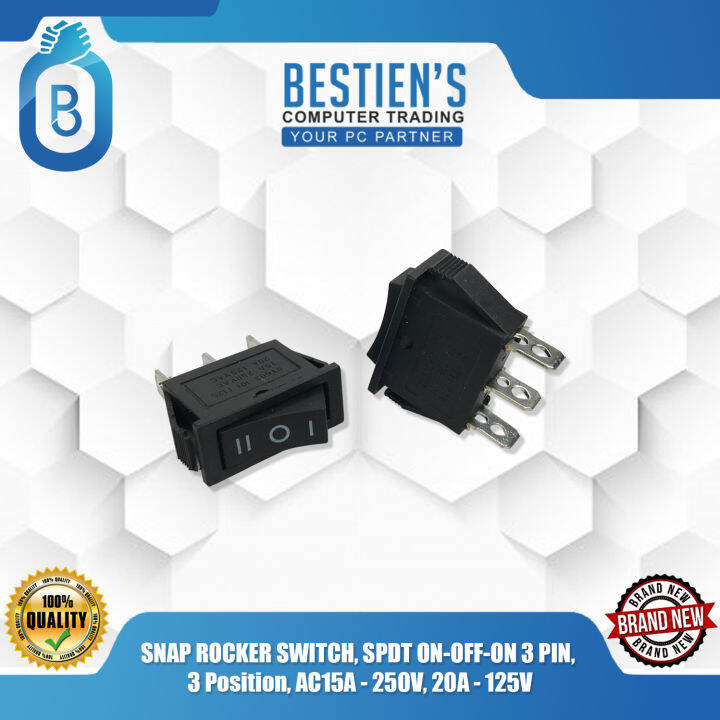 SNAP ROCKER SWITCH, SPDT ON-OFF-ON 3 PIN, 3 Position, AC15A - 250V, 20A ...