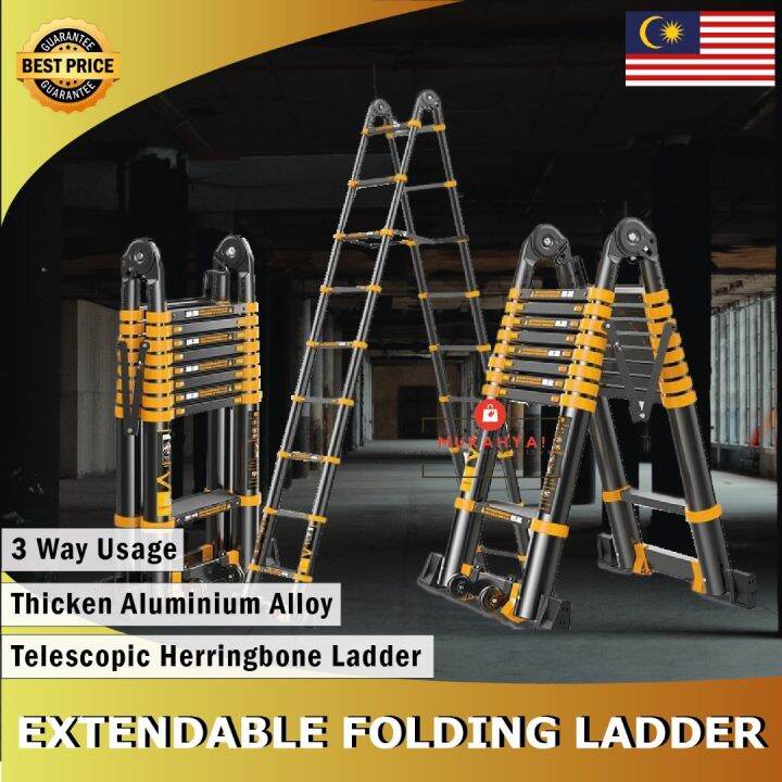 Tangga lipat Aluminium ladder Foldable extendable 3.3 - 8.1m Heavy duty ...