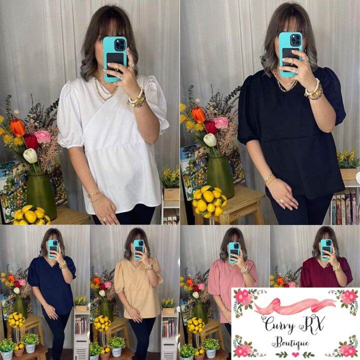 Plus Size Overlap Puff Sleeves Hannah Top - Crepe Fabric | Lazada PH