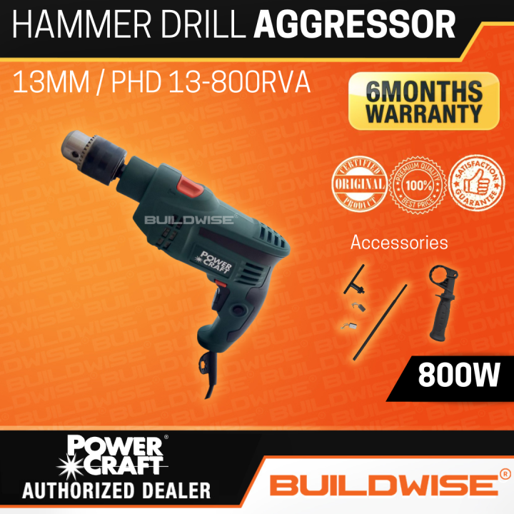 Power Craft Hammer Drill 13MM 800W Aggressor PHD 13-800RVA「BUILDWISE ...